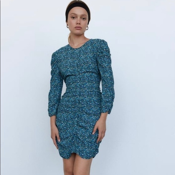 Zara | Dresses | Zara Printed Dress With Draping | Poshmark